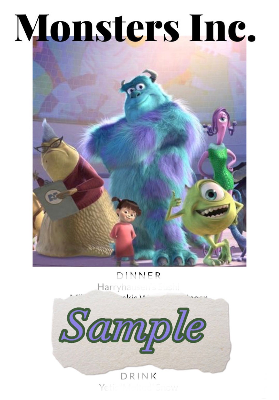 Monsters Inc. Theme Dinner & a Movie - Etsy