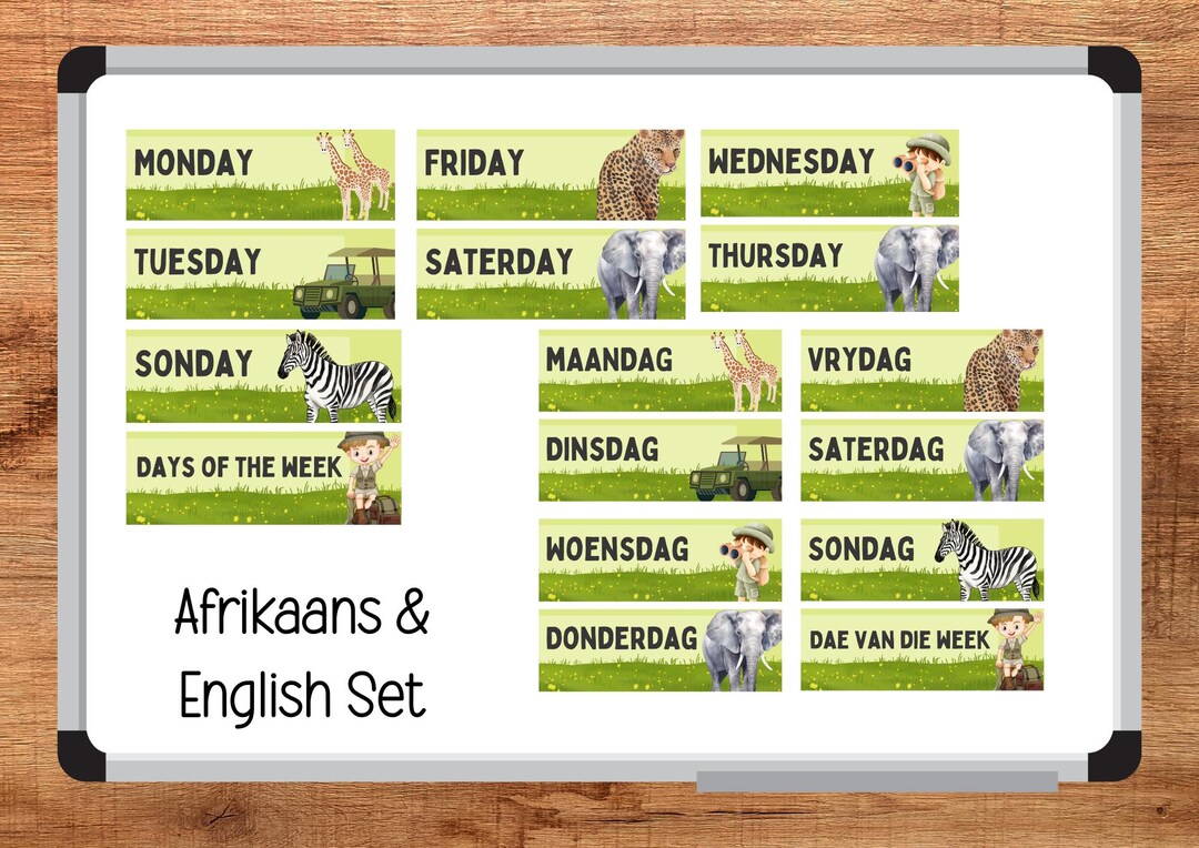 Days of the Week Flashcards / Dae Van Die Week Flitskaarte, Digital ...