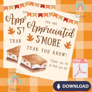 S'more Fall Gift Tag Appreciation- Smore Tag- Treat Tag- Fall Tag ...
