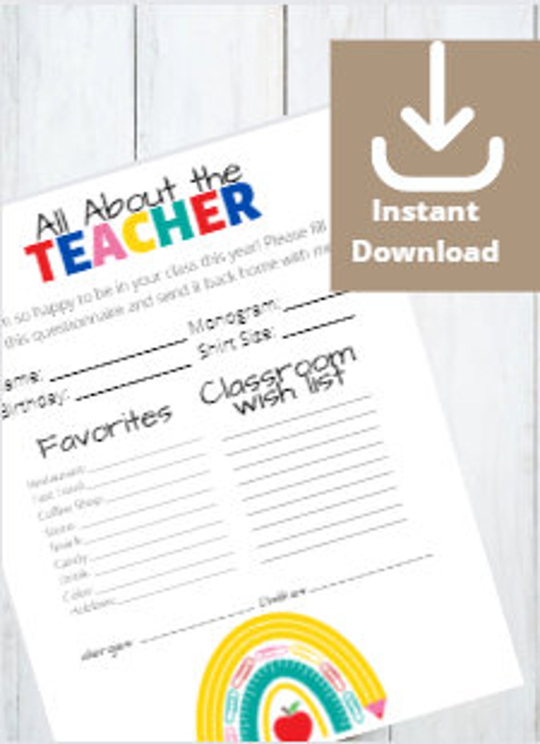 Teacher Favorites Rainbow Questionnaire- Back to School! - Etsy