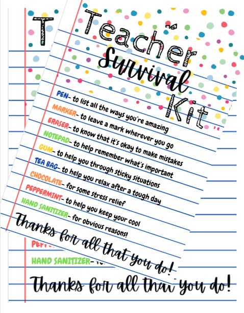 Printable Teacher Survival Kit Gift Tag- Teacher Gift- Teacher ...