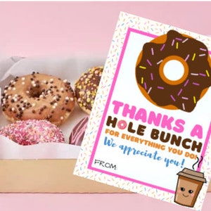 Thanks a Hole Bunch-appreciation Doughnut Donut Gift Tag Gift Card ...
