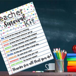Printable Teacher Survival Kit Gift Tag- Teacher Gift- Teacher ...