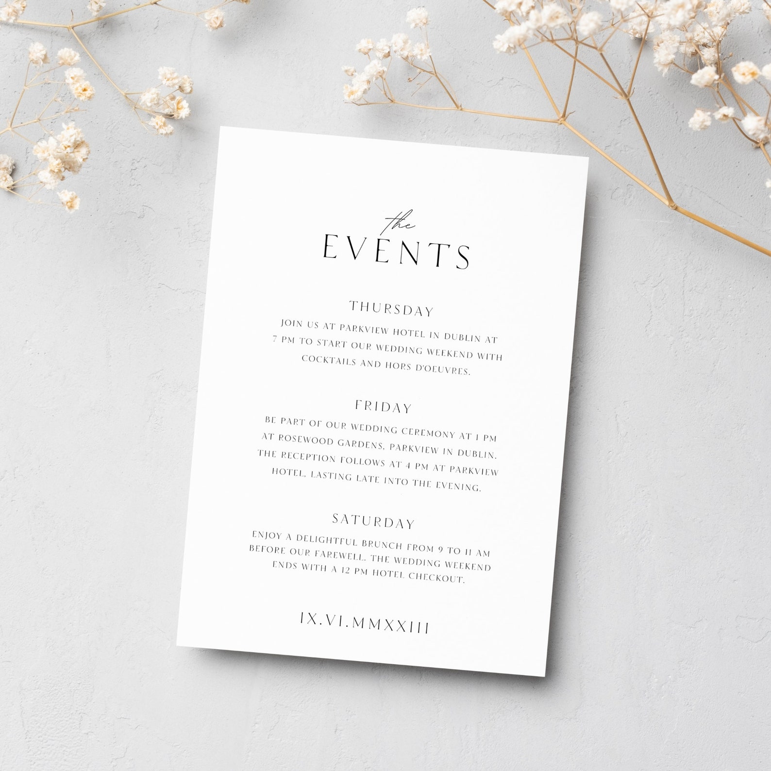 Minimalist Wedding Events Card Template, Editable Simple Wedding Events ...