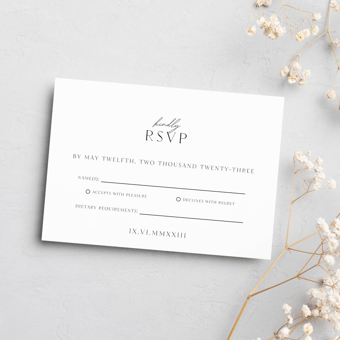 Minimalist Wedding RSVP Card Template, Editable Modern Wedding RSVP ...