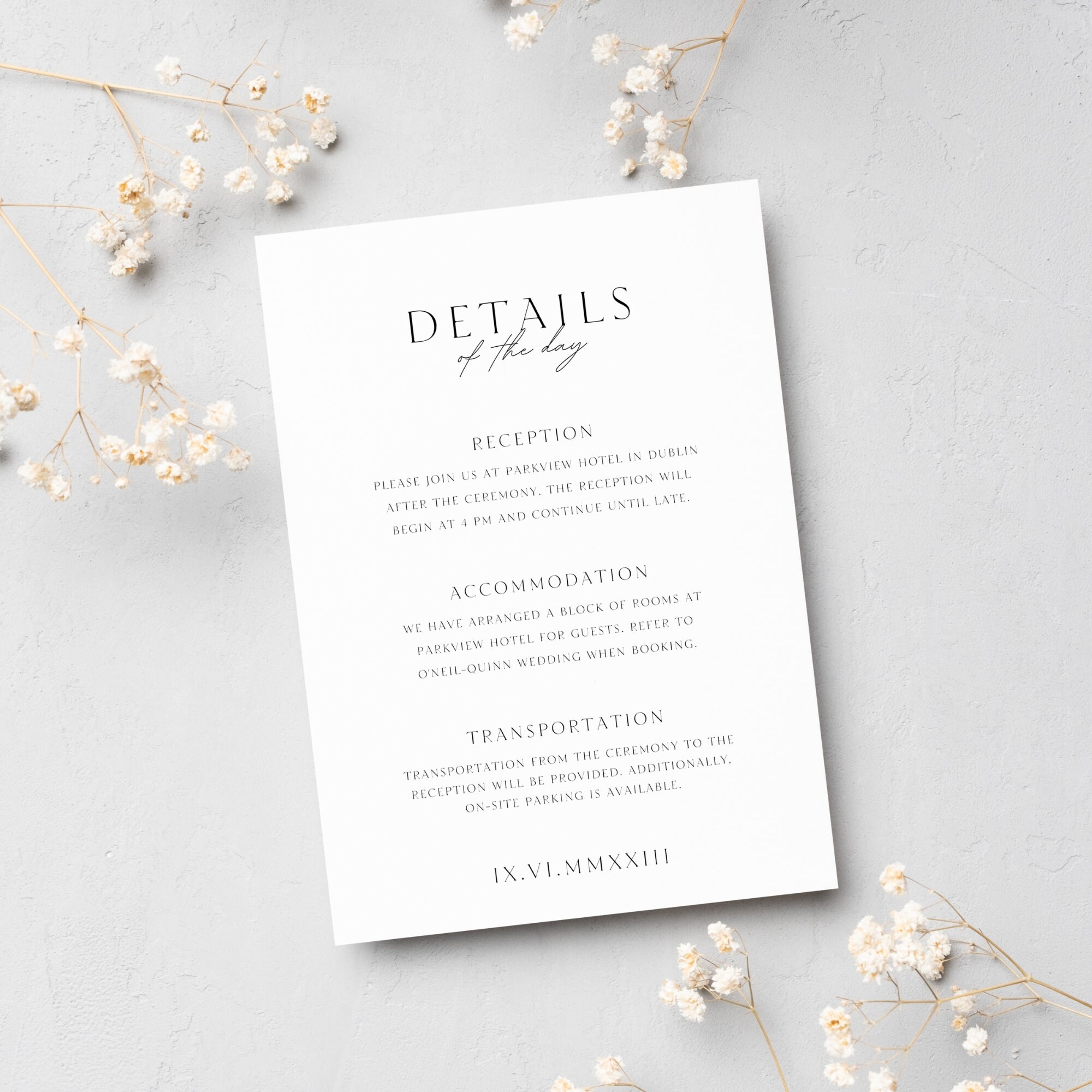 Minimalist Wedding Details Card Template, Editable Simple Wedding ...