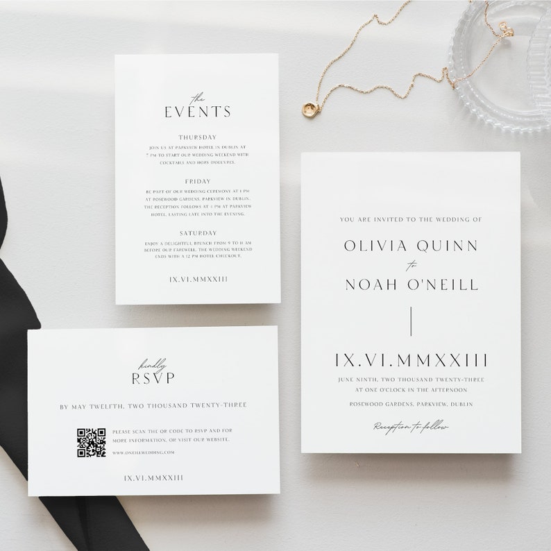 Minimalist Wedding Invitation Set Template, Editable Modern Wedding ...