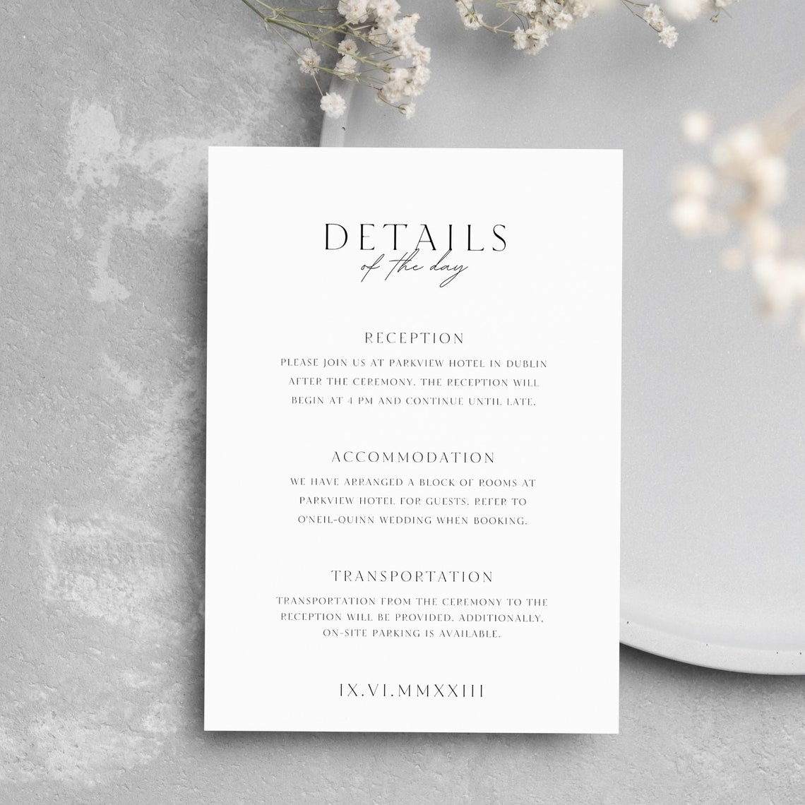 Minimalist Wedding Details Card Template: Simple DIY Design (digital ...