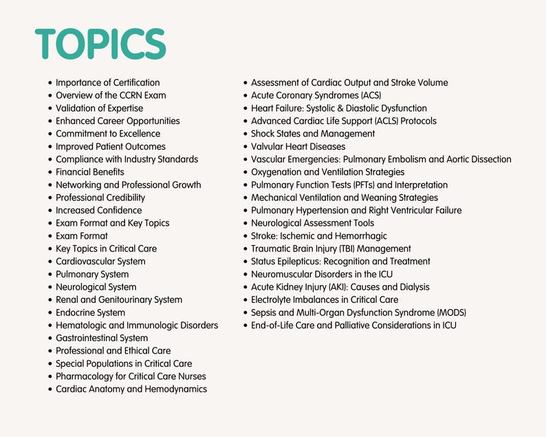 CCRN Exam Review 2025: Critical Care Study Guide (digital Download) - Etsy