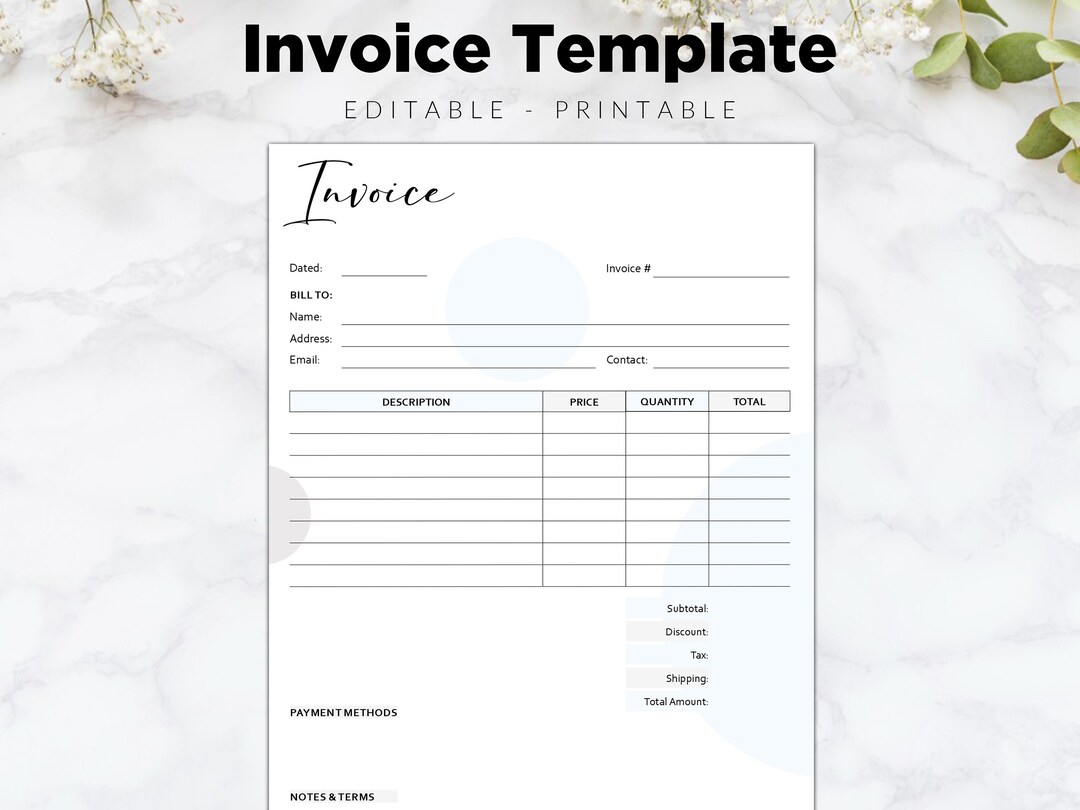 Invoice Template Receipt Template Editable Invoice Invoice - Etsy