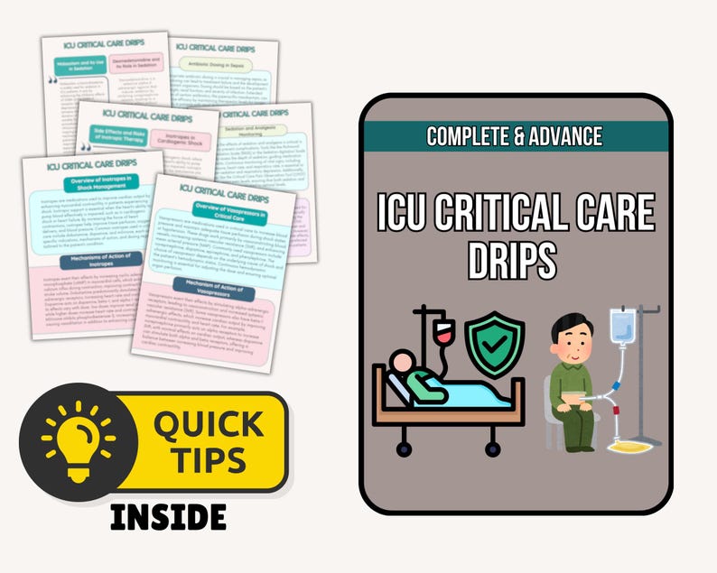 Icu Critical Care Drips Guide Nursing Study Notes Digital Download
