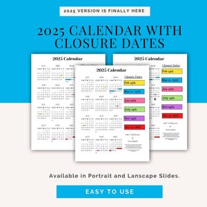 FREE!!! 2024 Holiday Closure Calendar Template With Purchase of 2025 ...