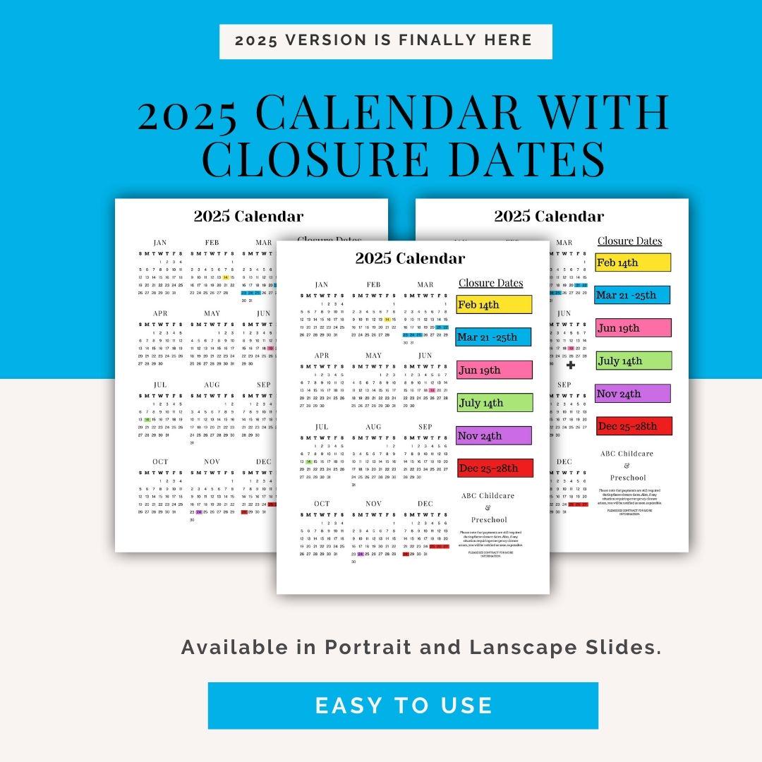 FREE!!! 2024 Holiday Closure Calendar Template With Purchase of 2025 ...