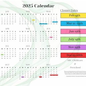 FREE!!! 2024 Holiday Closure Calendar Template With Purchase of 2025 ...