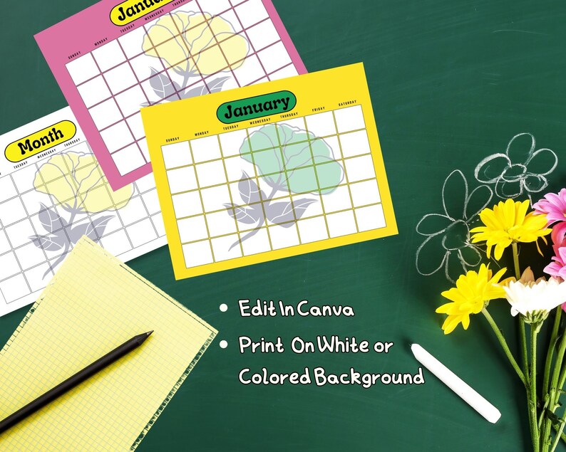 Goodnotes Blank Calendar Printable | Undated 12-month Editable Canva ...