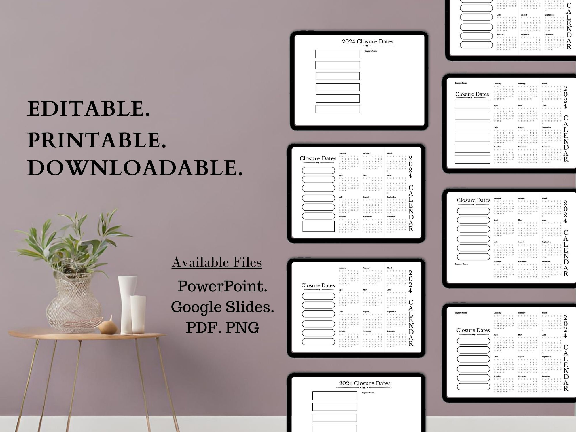 2024 Closure Calendar Template With Days the Business is Closed ...