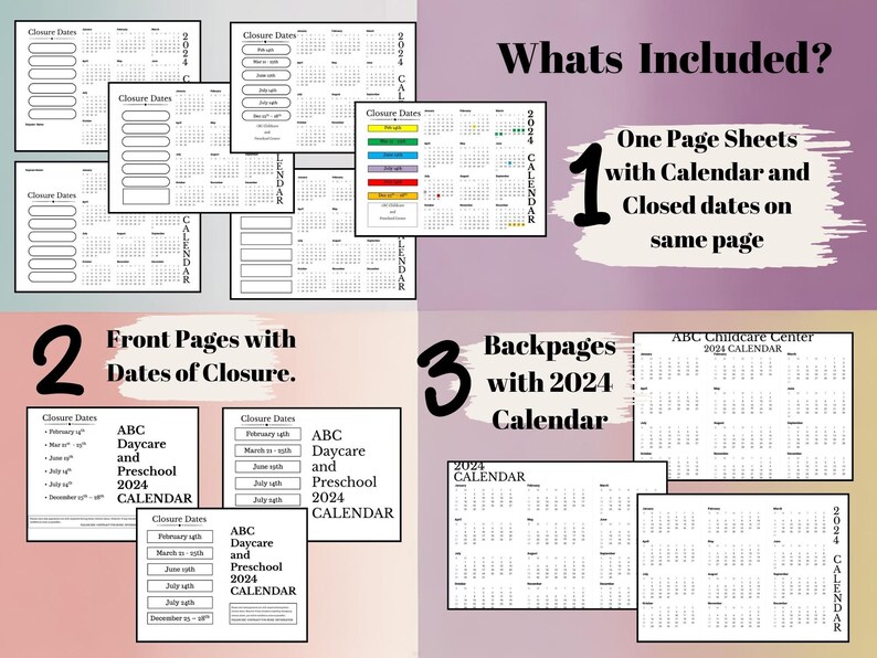 2024 Closure Calendar Template With Days the Business is Closed ...