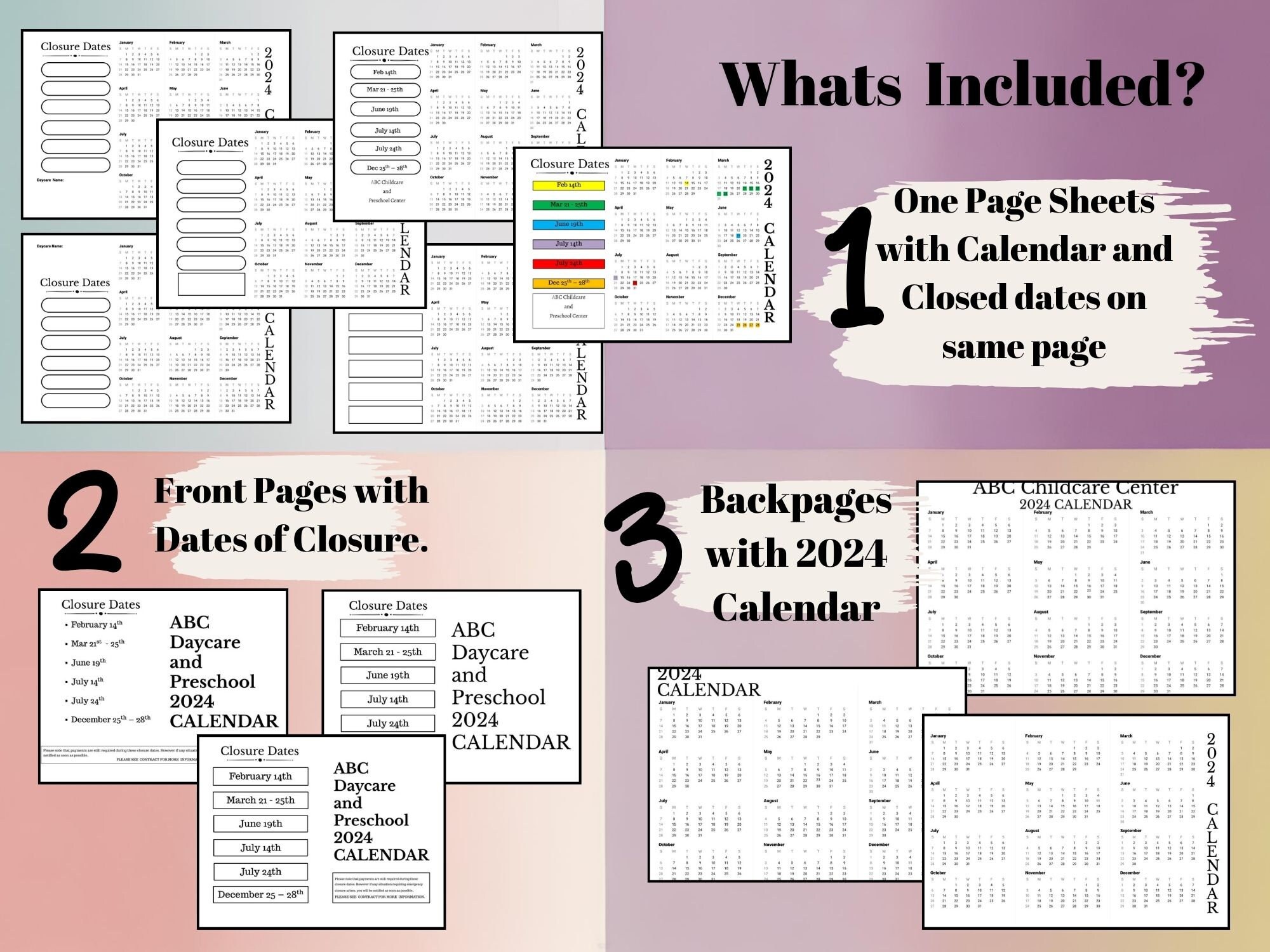 2024 Closure Calendar Template With Days the Business is Closed ...
