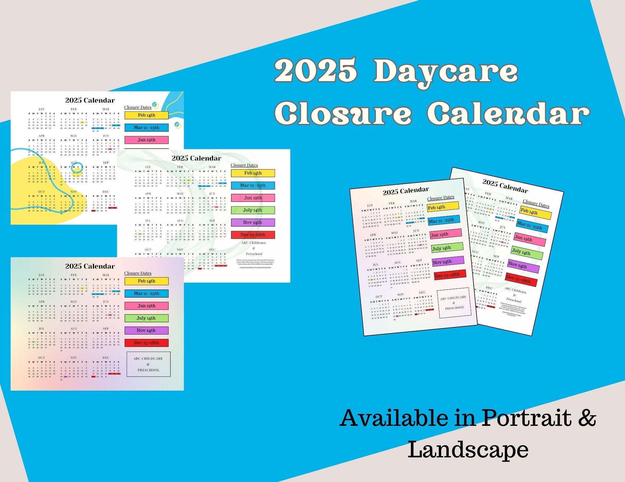 FREE!!! 2024 Holiday Closure Calendar Template With Purchase of 2025 ...