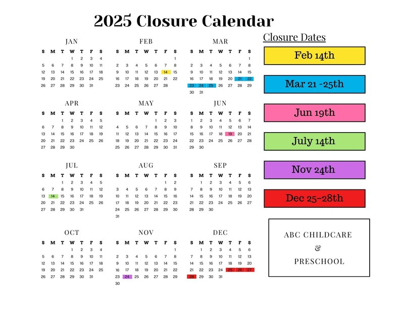 FREE!!! 2024 Holiday Closure Calendar Template With Purchase of 2025 ...