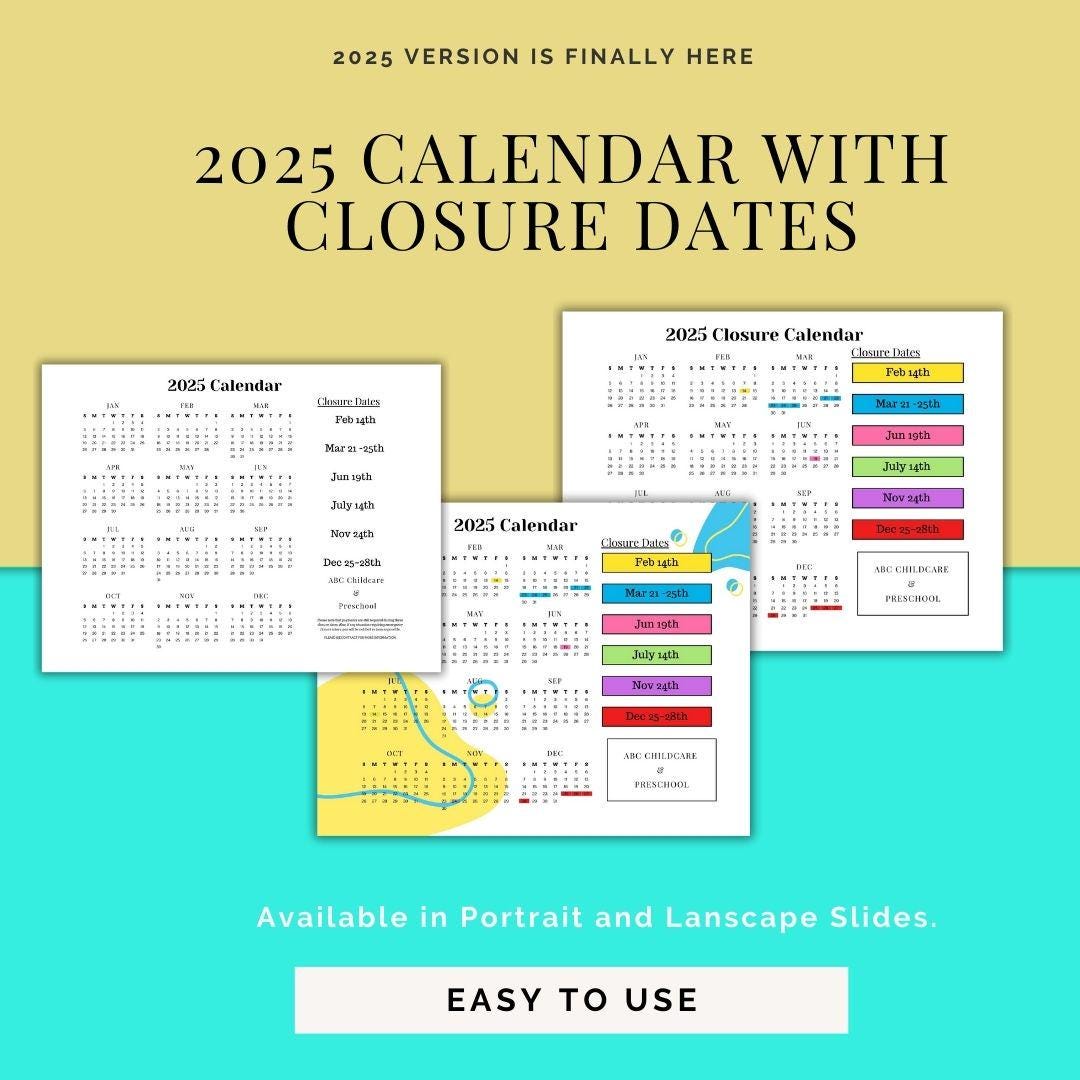 FREE!!! 2024 Holiday Closure Calendar Template With Purchase of 2025 ...