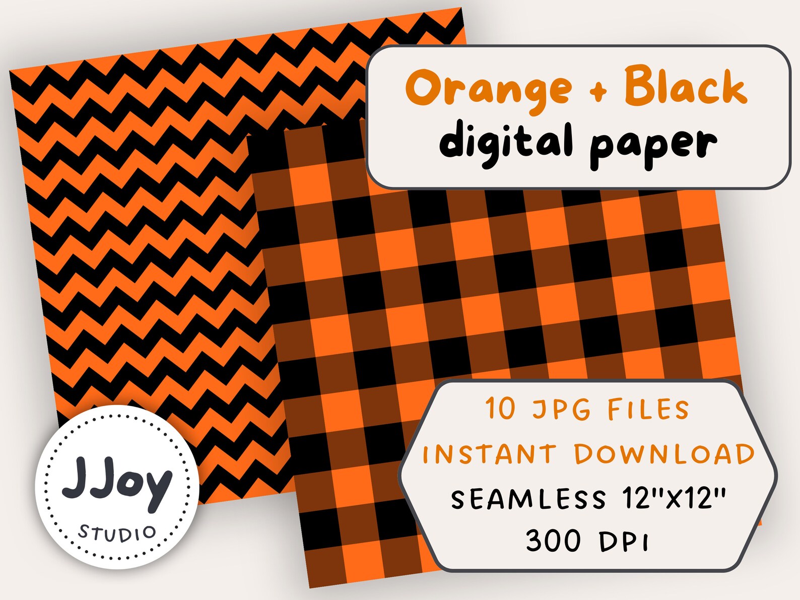 Orange and Black Digital Paper Pack Halloween Pattern Set - Etsy
