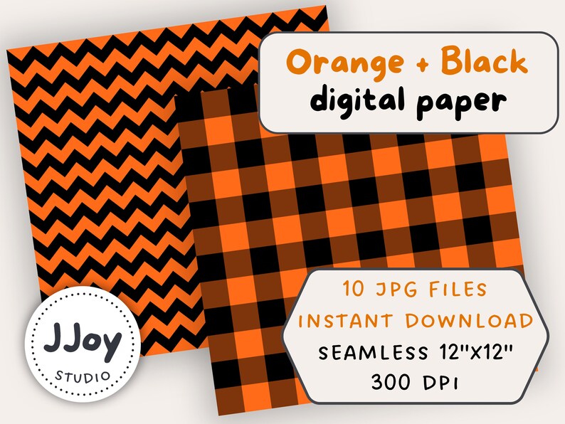 Orange and Black Digital Paper Pack Halloween Pattern Set - Etsy