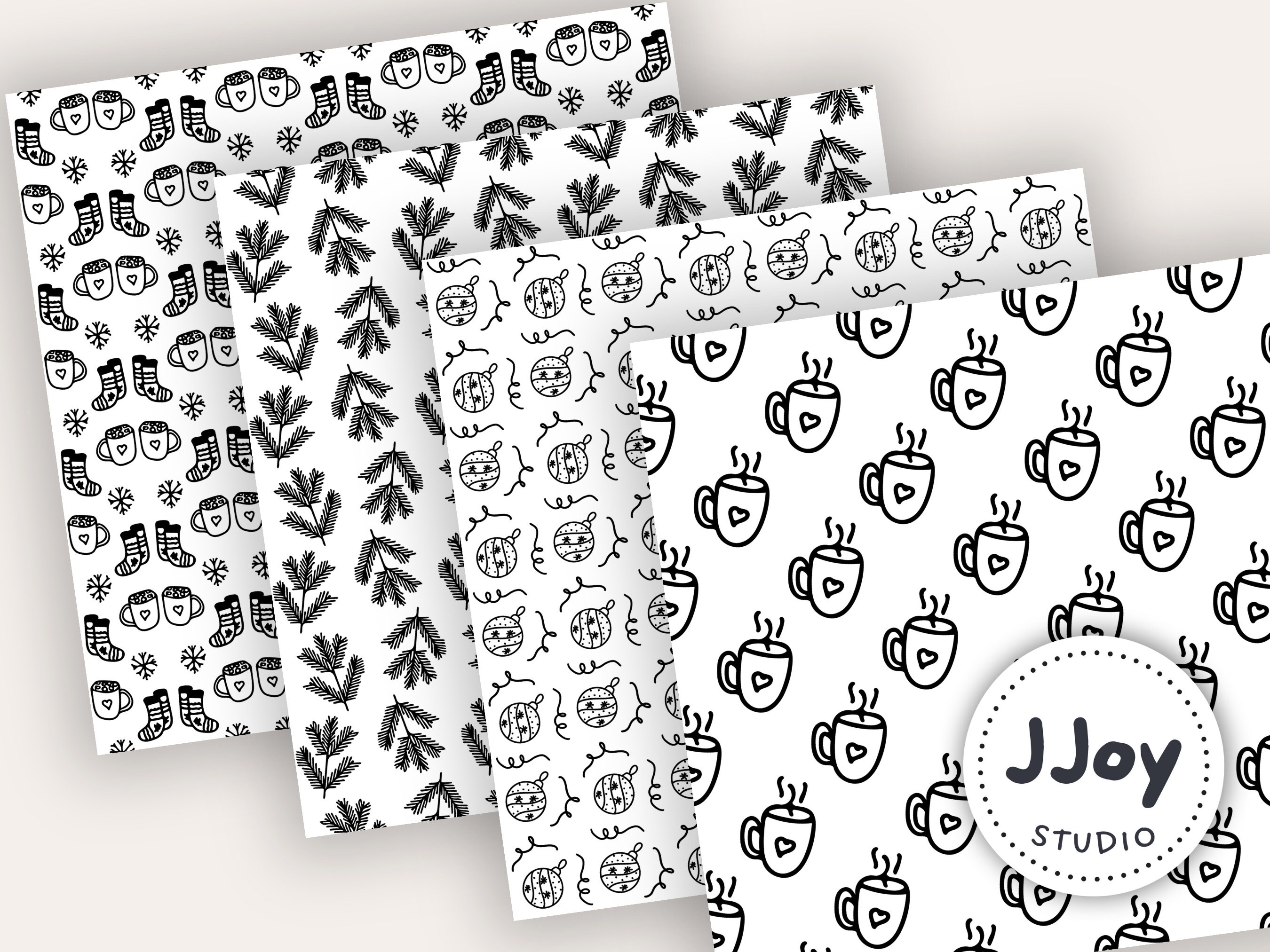 Christmas Doodles Digital Paper Pack, Minimalist Christmas Decor, Cozy ...