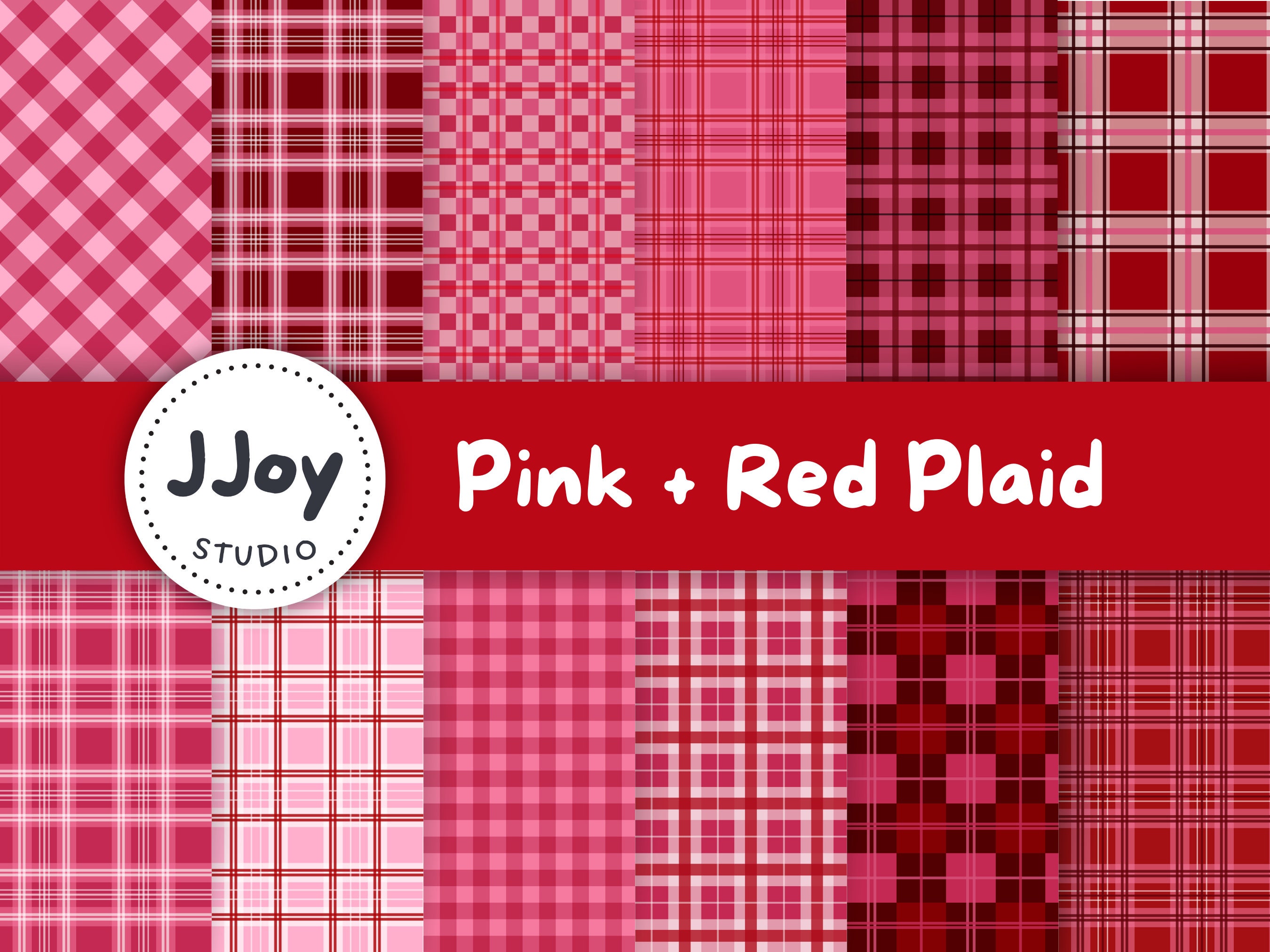 Pink and Red Plaid Digital Paper Pack, Valentine Plaid Pattern, Cute ...