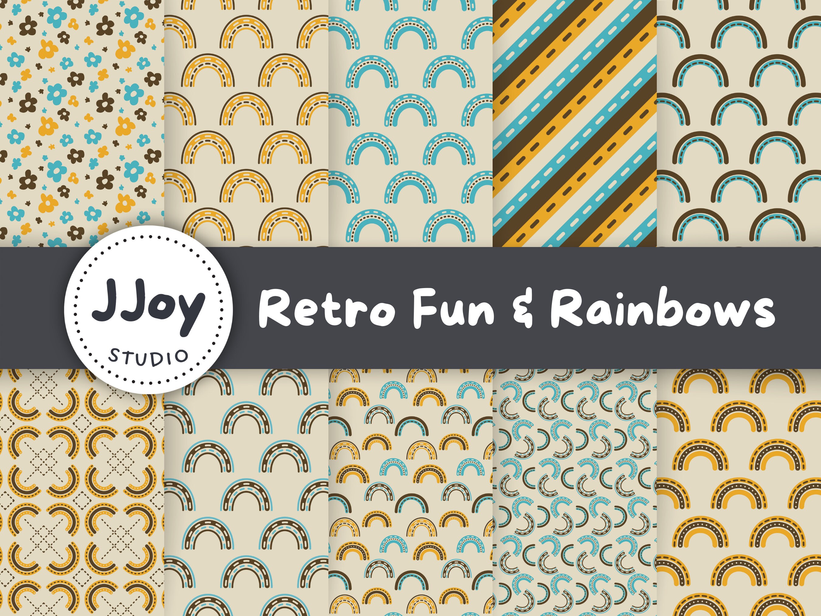 Retro Digital Paper Fun 70s Pattern Set Printable Warm Good - Etsy