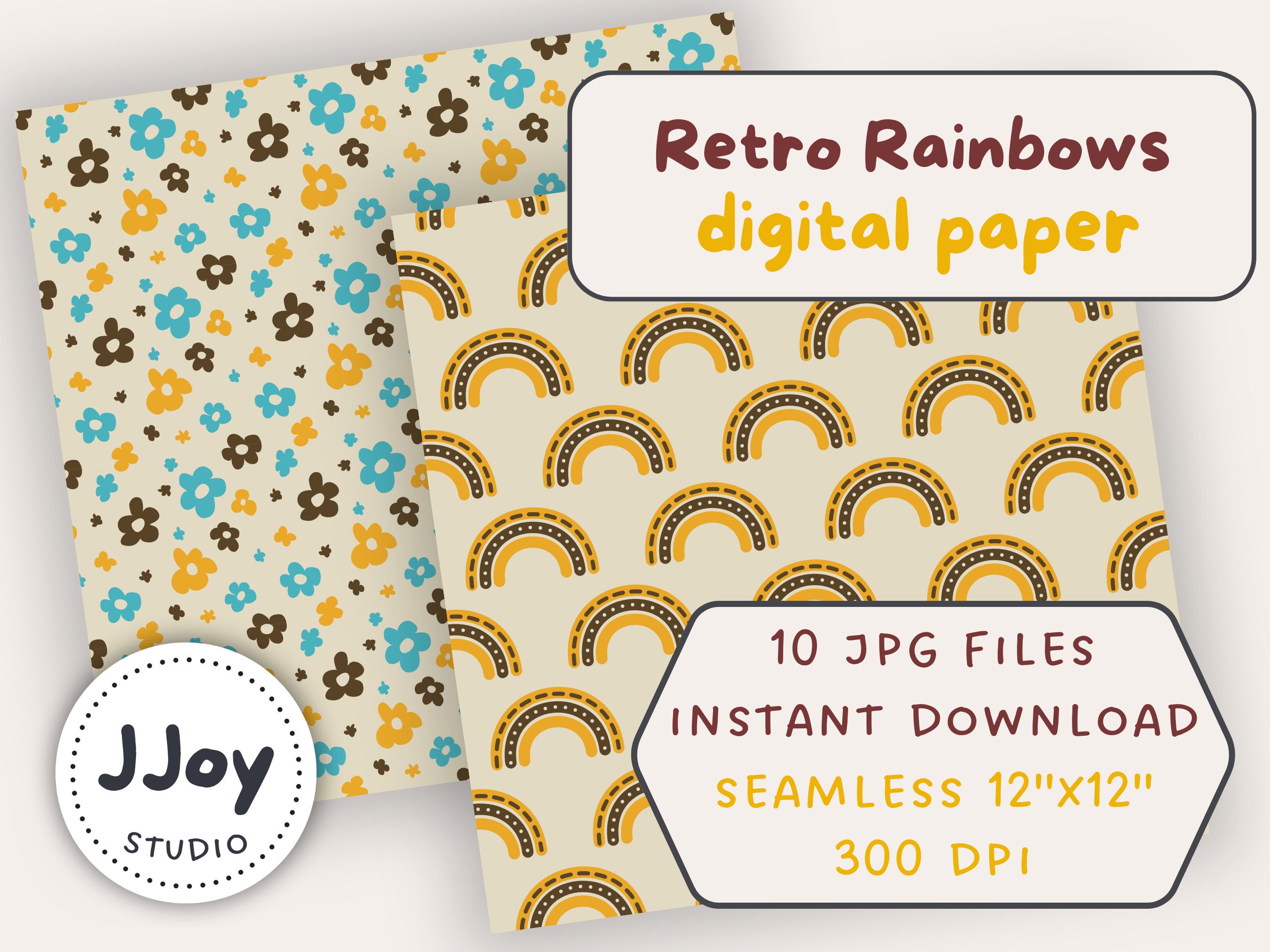 Retro Digital Paper Fun 70s Pattern Set Printable Warm Good - Etsy