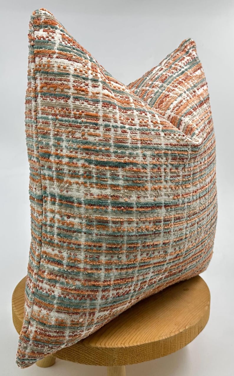 Rustic Textured Throw Pillow Cover,burnt Orange Teal Woven Fabric,throw ...