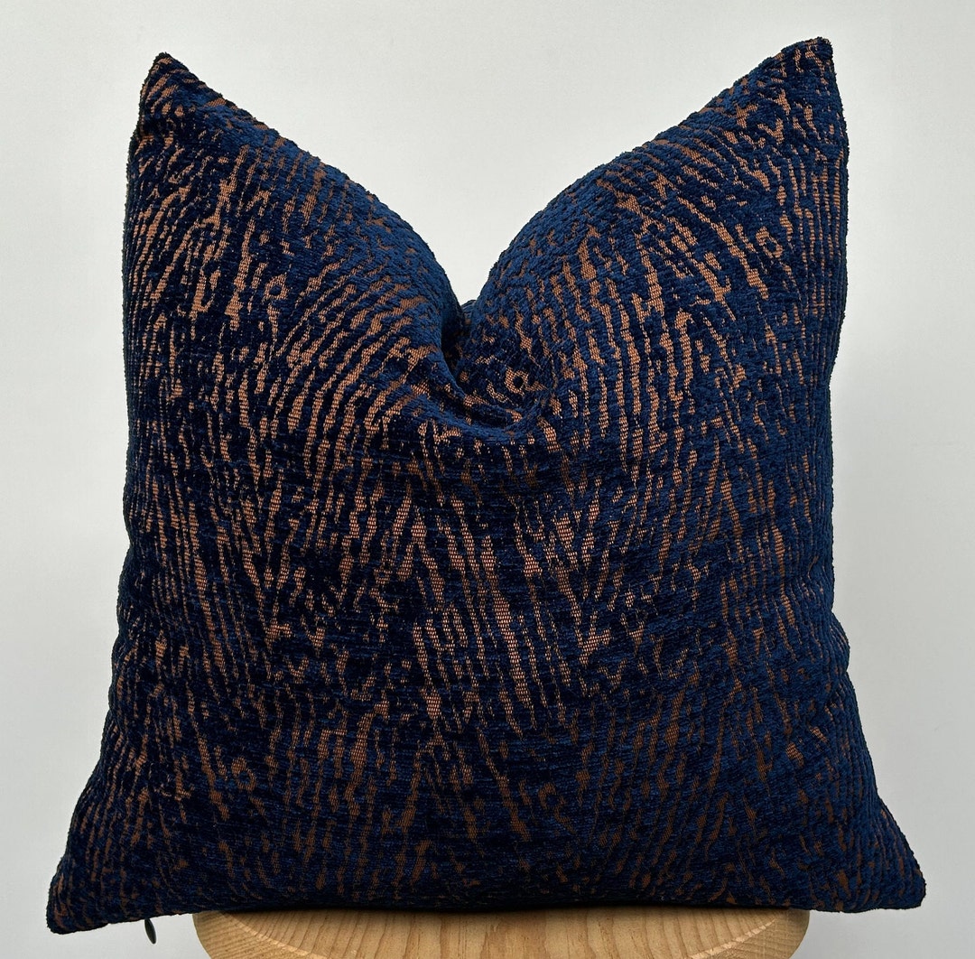 Navy Blue and Rust Textured Pillow Cover,navy Blue Zebra Pillowcase ...