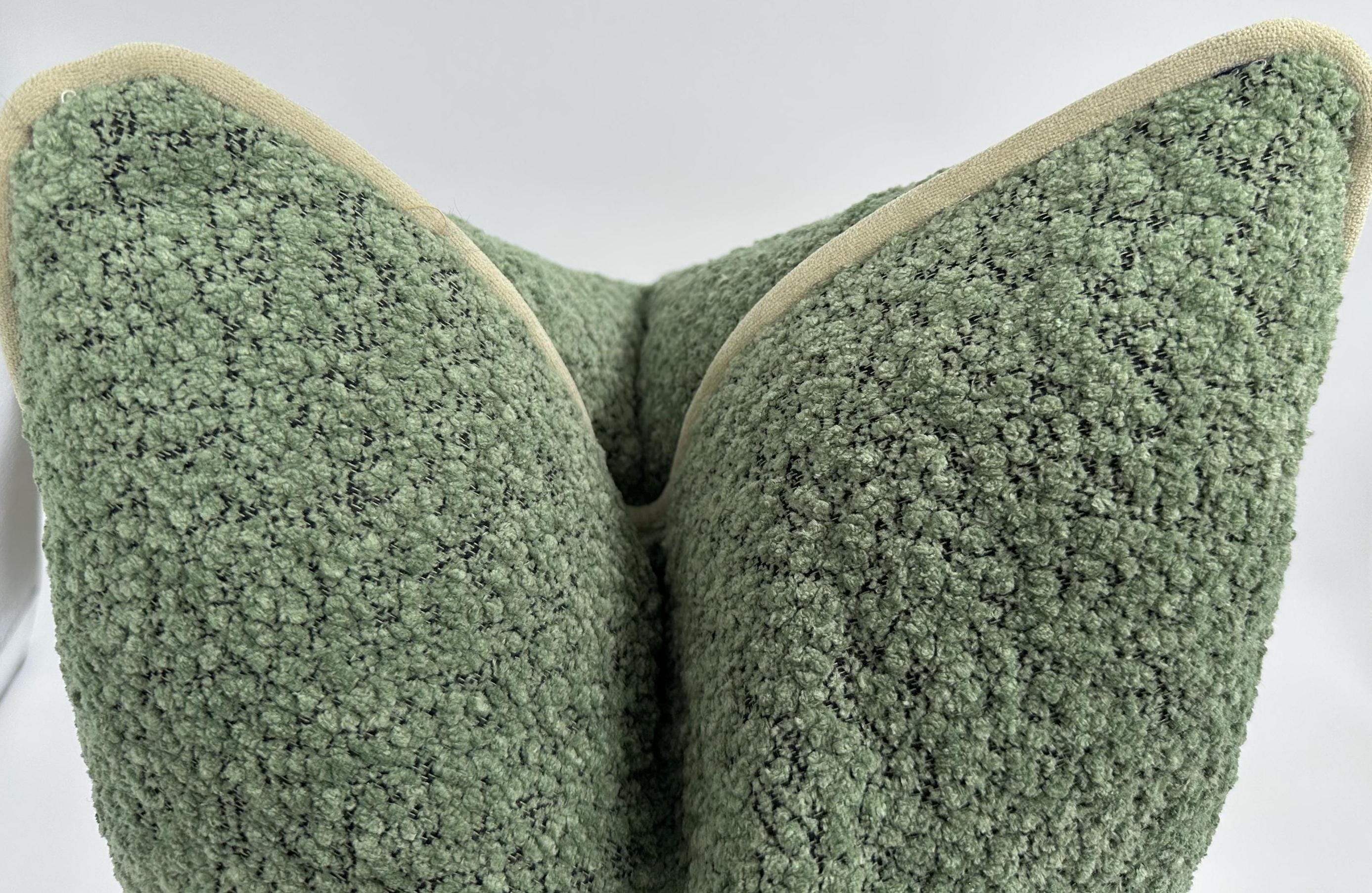 Green Luxury Boucle Pillowcase With Green Chenille Pipping,green Wool ...