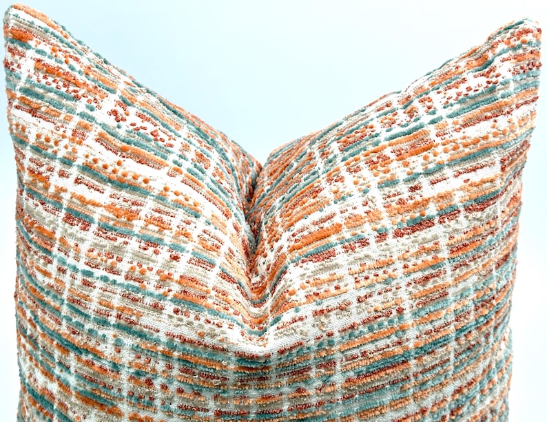 Rustic Textured Throw Pillow Cover,burnt Orange Teal Woven Fabric,throw ...