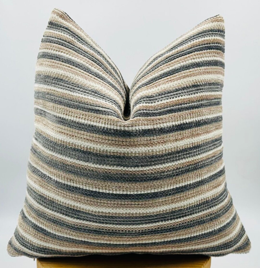 Beige and Soft Gray Striped Pillow Cover,striped Beige Euro Sham Cover ...