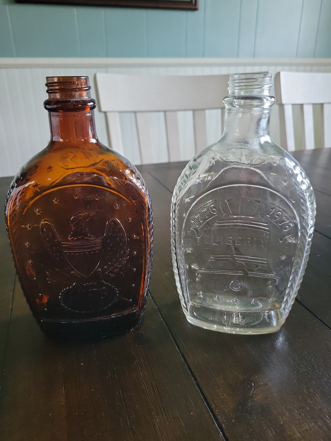 Vintage 1776 Log Cabin Syrup Bottles Set of 2 American Eagle Brown Jar ...