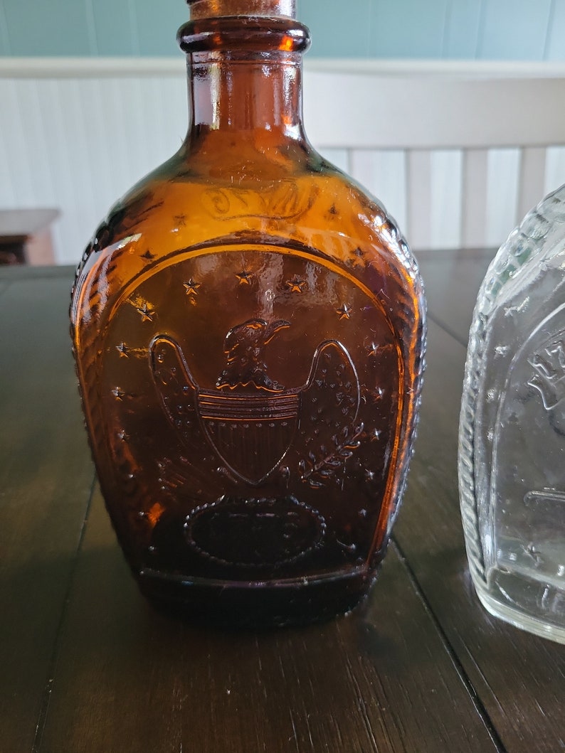 Vintage 1776 Log Cabin Syrup Bottles Set of 2 American Eagle Brown Jar ...