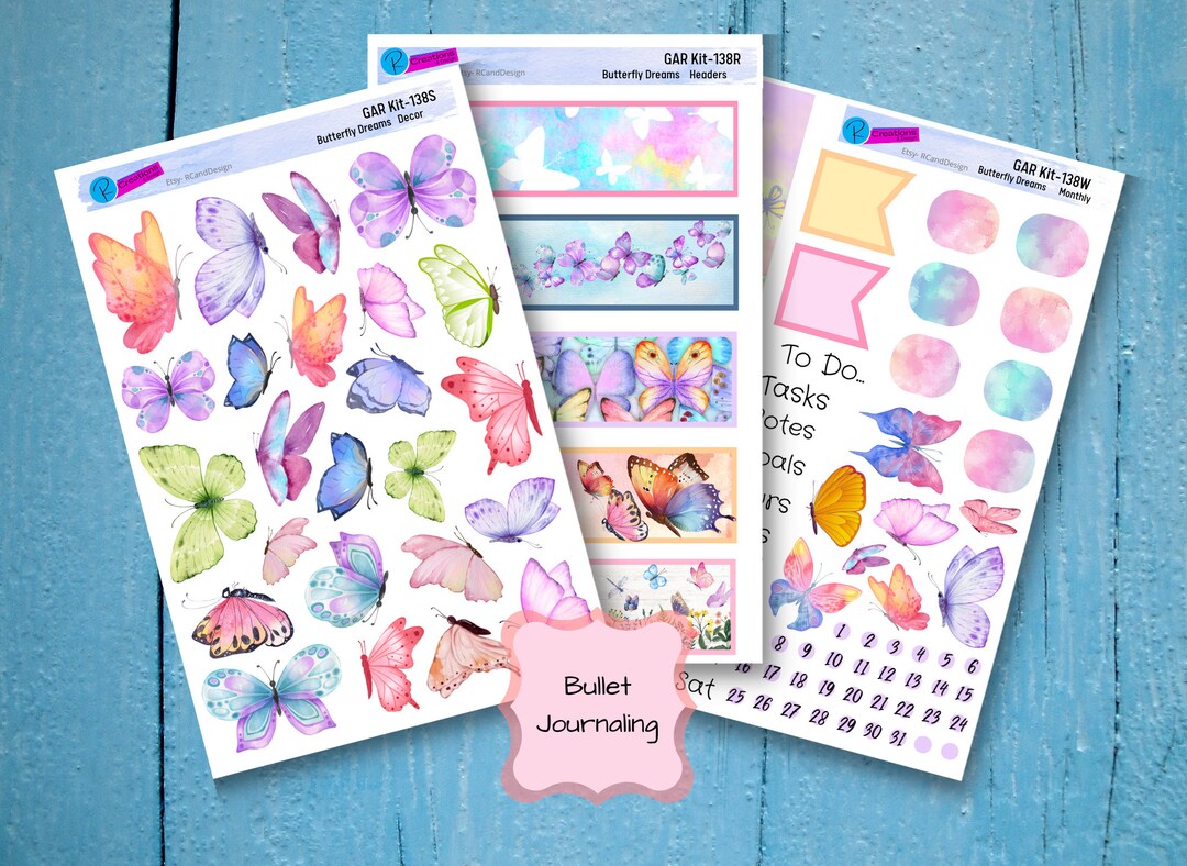 BUTTERFLY BULLET JOURNAL Stickers Decorative Multicolor Planner Layout ...