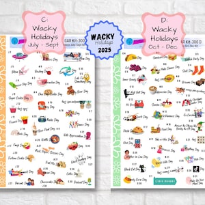 WACKY HOLIDAY STICKER 2025 Silly Random Yearly Holiday Planner Calendar ...