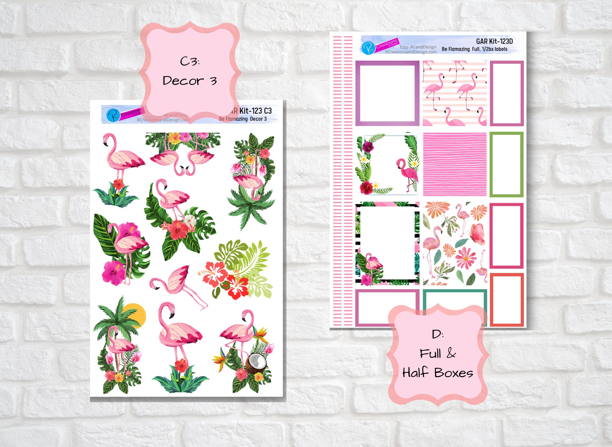 TROPICAL FLAMINGO STICKERS Great for Planner Layouts Calendars ...