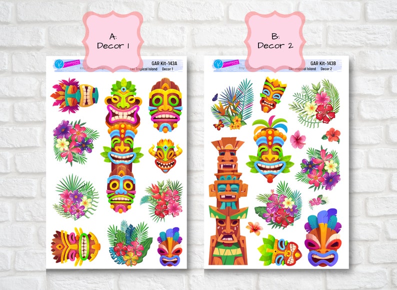 TROPICAL TIKI ISLAND Stickers Colorful Planner Layout Stickers ...