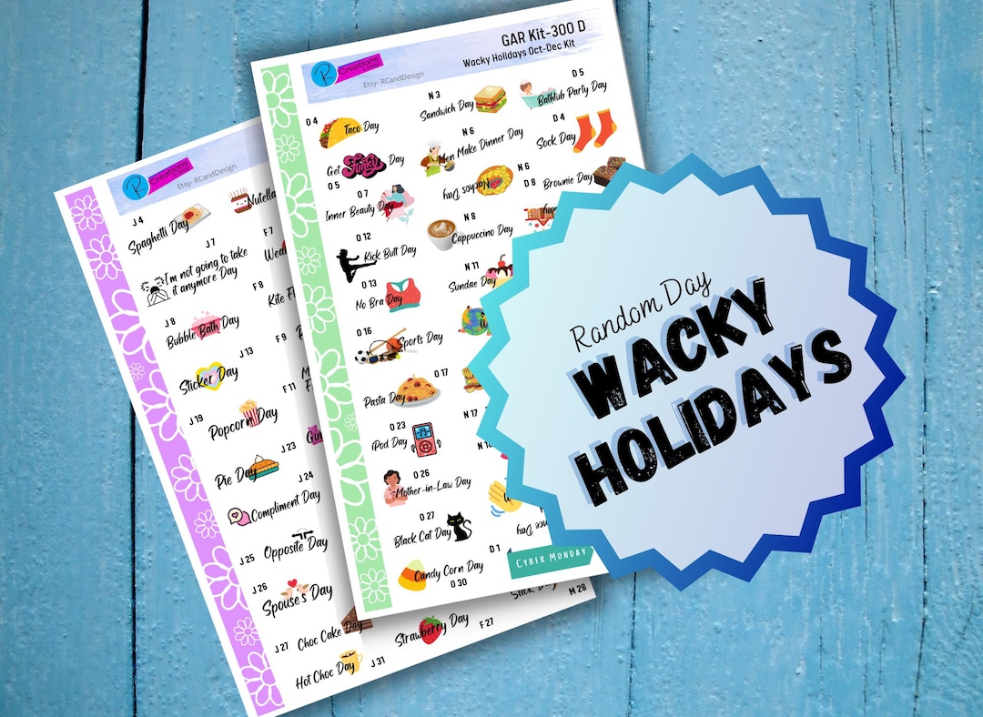 WACKY HOLIDAY 2026 STICKERS Silly Random Yearly Holidays for Planners ...