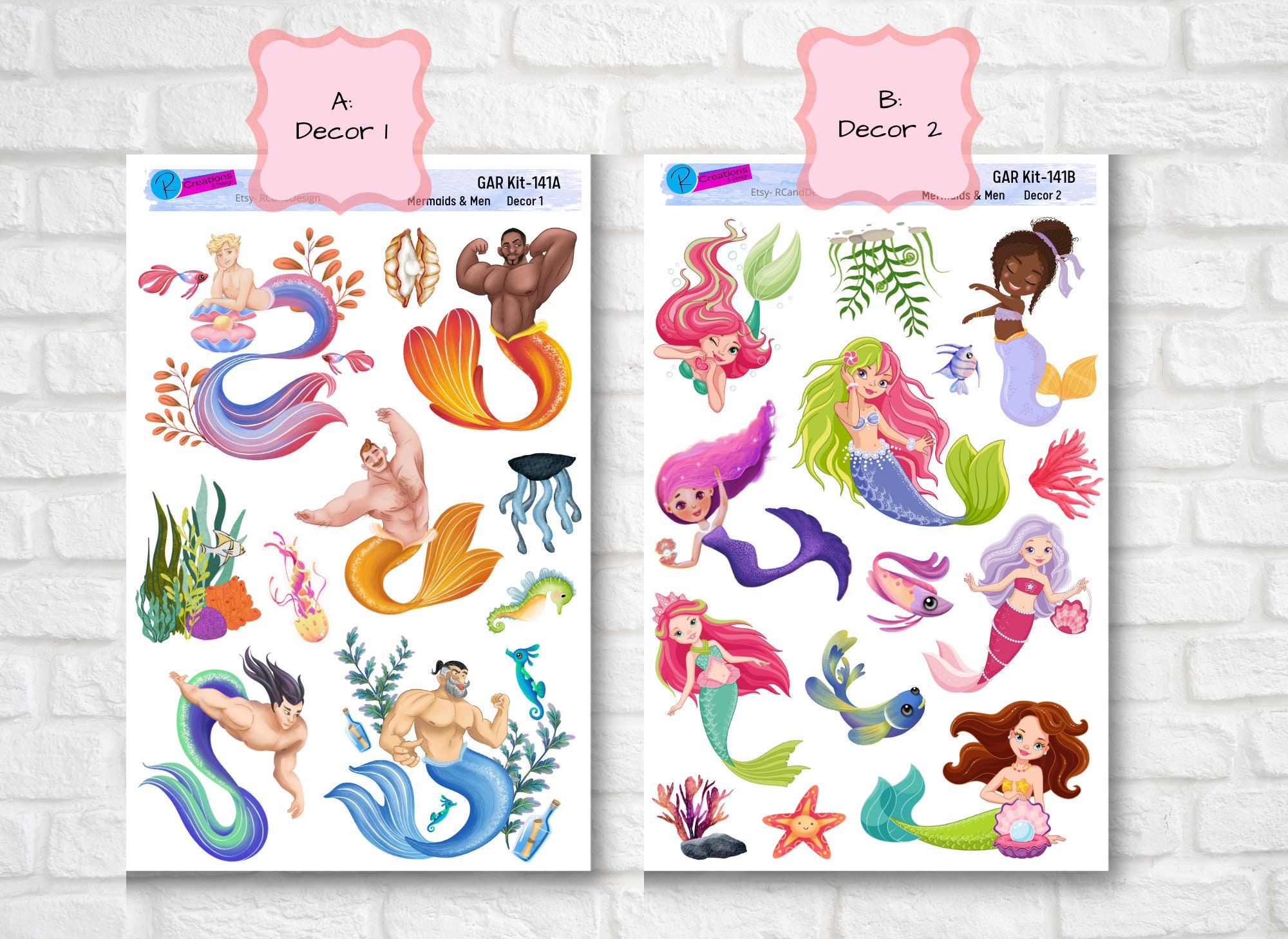 MERMAIDS & MEN STICKERS Mermen and Deep-sea Life Planner or Scrapbook ...