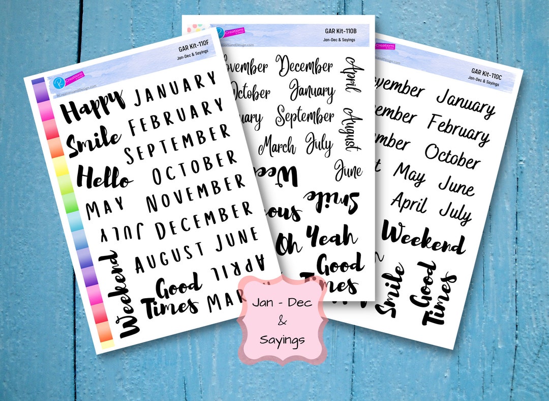 MONTHLY HEADER STICKERS Months of the Year Stickers Sayings Quotes ...