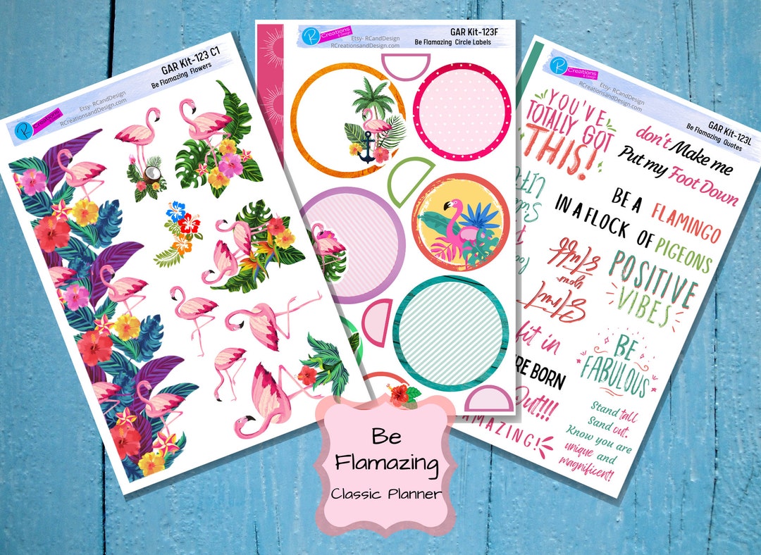 TROPICAL FLAMINGO STICKERS Great for Planner Layouts Calendars ...