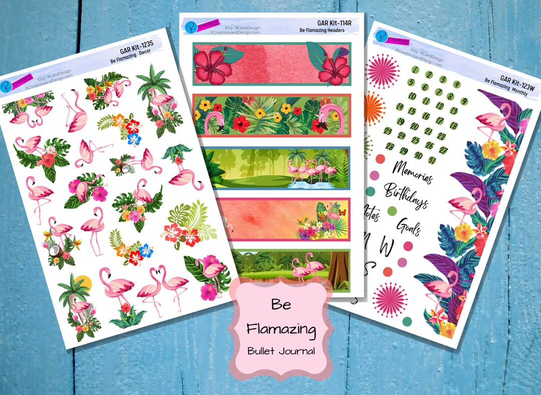 FLAMINGO FLORAL STICKERS Quotes and Tropical Floral Jungle Stickers for ...