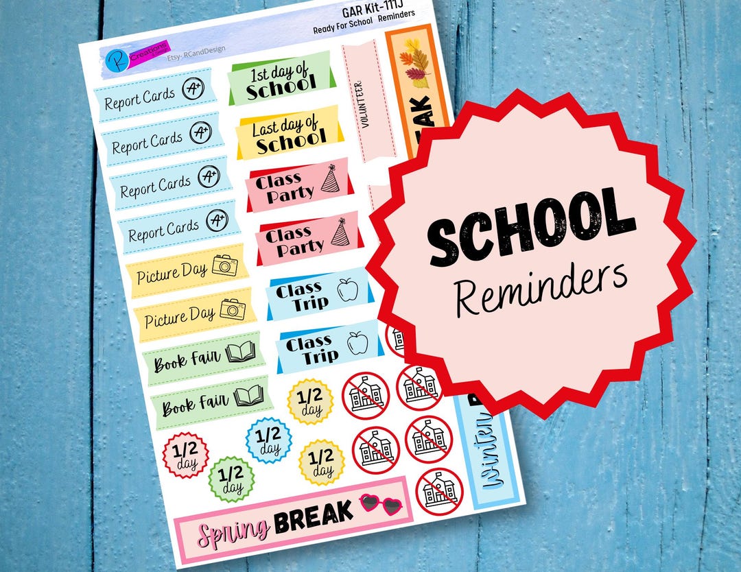 SCHOOL REMINDER STICKERS Colorful School Planner Stickers With Fun ...