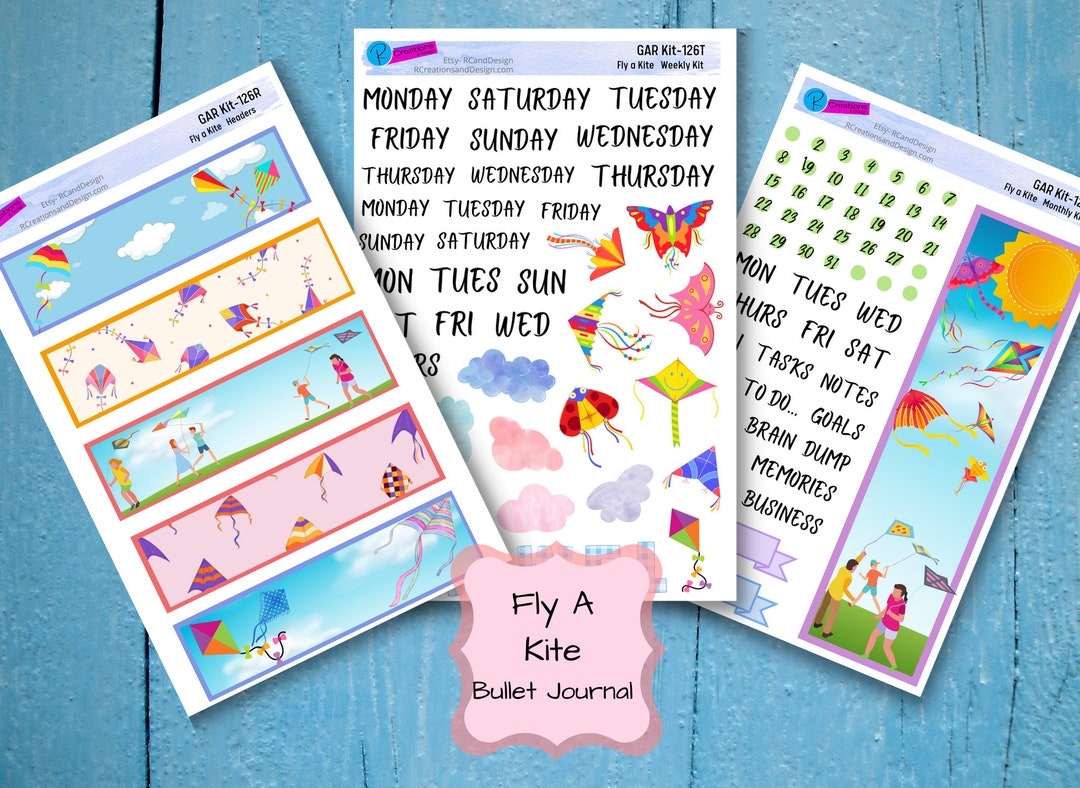 SPRING KITE STICKERS Fun Decorative Kites With Clouds for Journaling ...