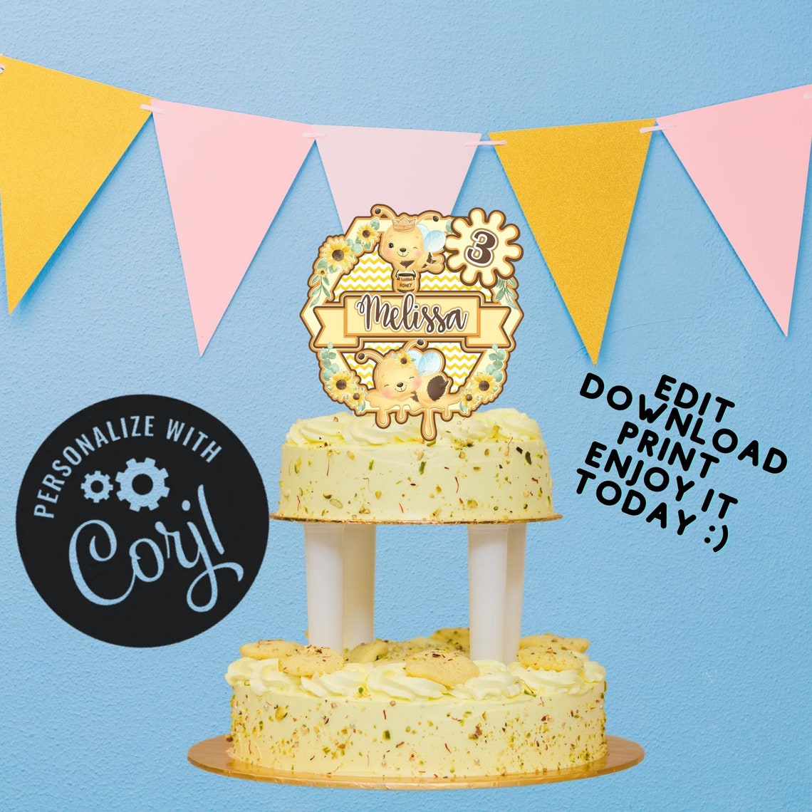 Instant Editable Bumble Bee Cake Topper Editable Corjl Cake - Etsy